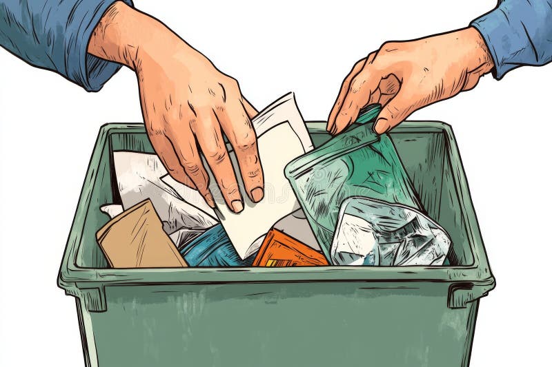 Precise Recycling: Hands Sorting Materials Stock Illustration ...