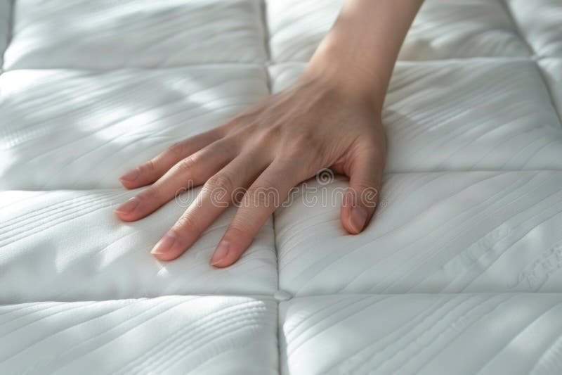 Precise Selection: the Hand Tests the Bed Mattress, Ensuring a Perfect ...
