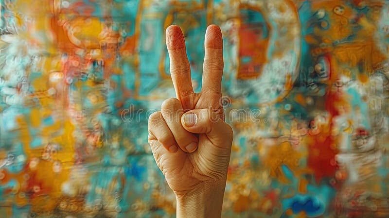 A Precise Studio Shot Capturing the Hand Gesture of Two Fingers Raised ...