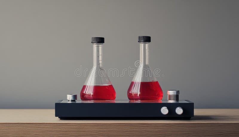 Precise Titration Setup with Two Flasks and a Stirring Plate in a ...
