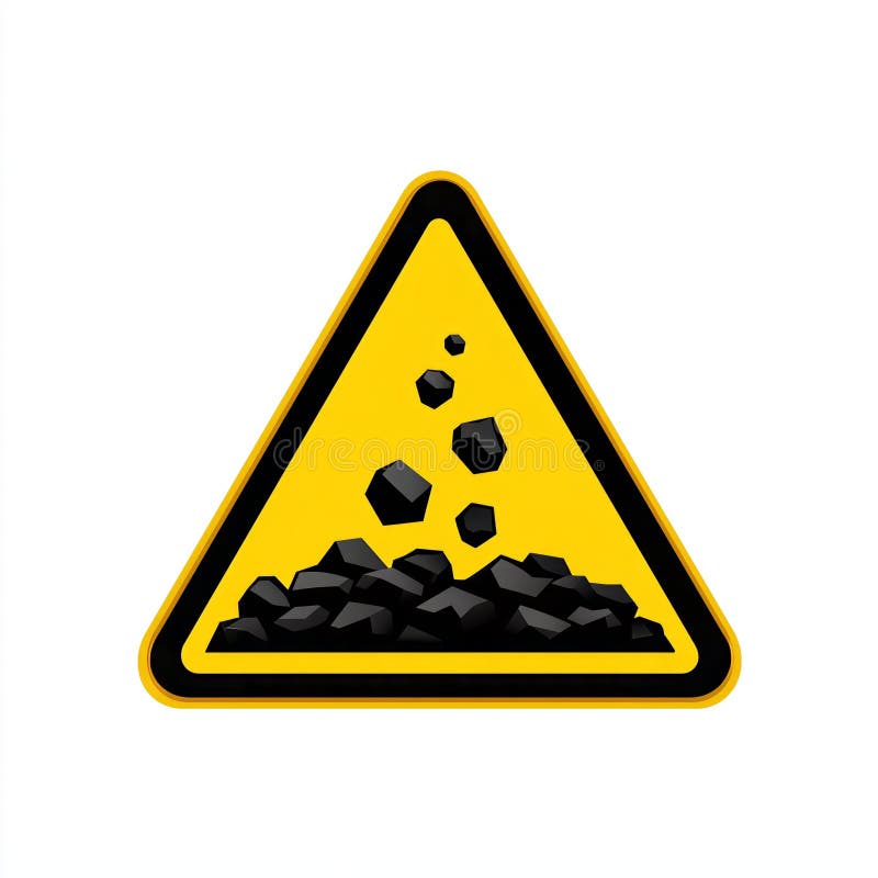Vector Rockfall Hazard Warning Sign with Yellow Triangle and Black Falling Rocks Icon Stock ...