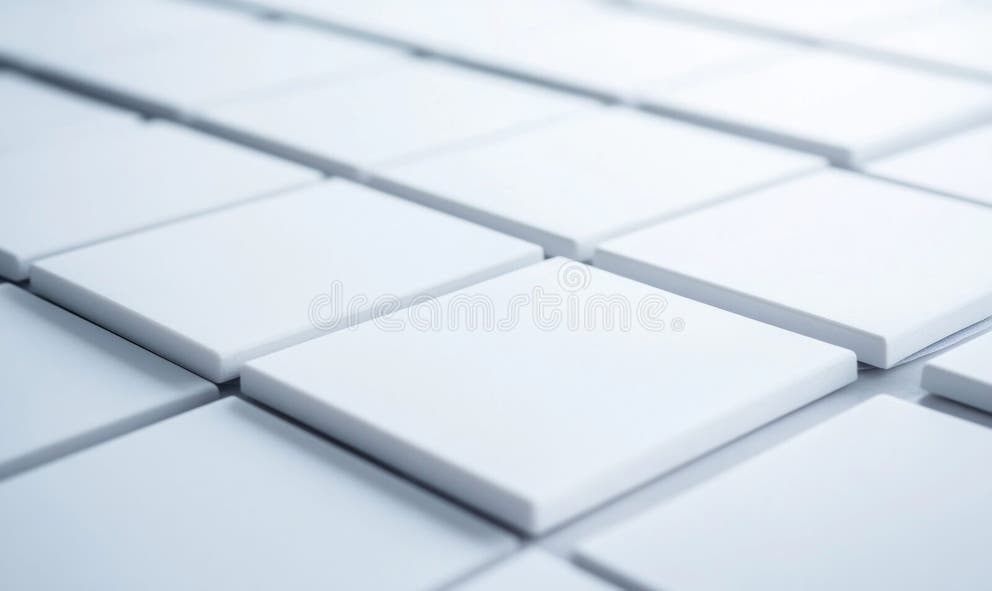 Precise White Ceramic Tile Alignment on Adhesive Under Bright Ambient ...
