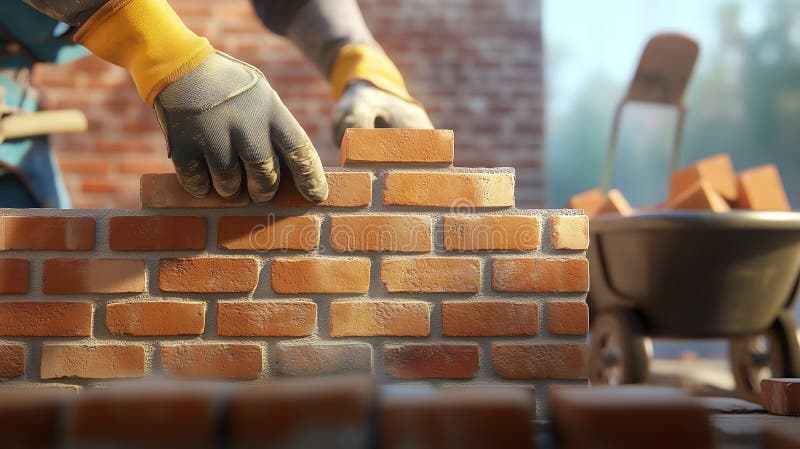 Precision in Action: a Bricklayer S Craftsmanship at Work Stock Image ...
