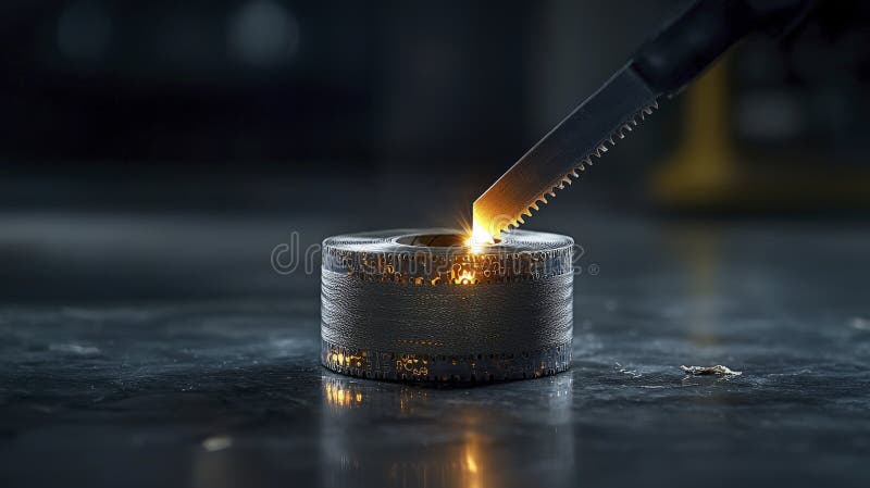 Precision Action Tape Cutter Slicing through Roll of Tape in Industrial ...
