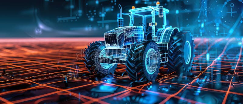 Precision Agriculture Concept Tractor Holography on Grid Stock ...