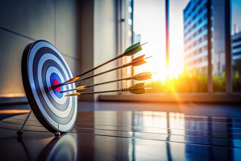 Precision and Aim Dramatic Silhouette of Arrows Striking the Bullseye ...