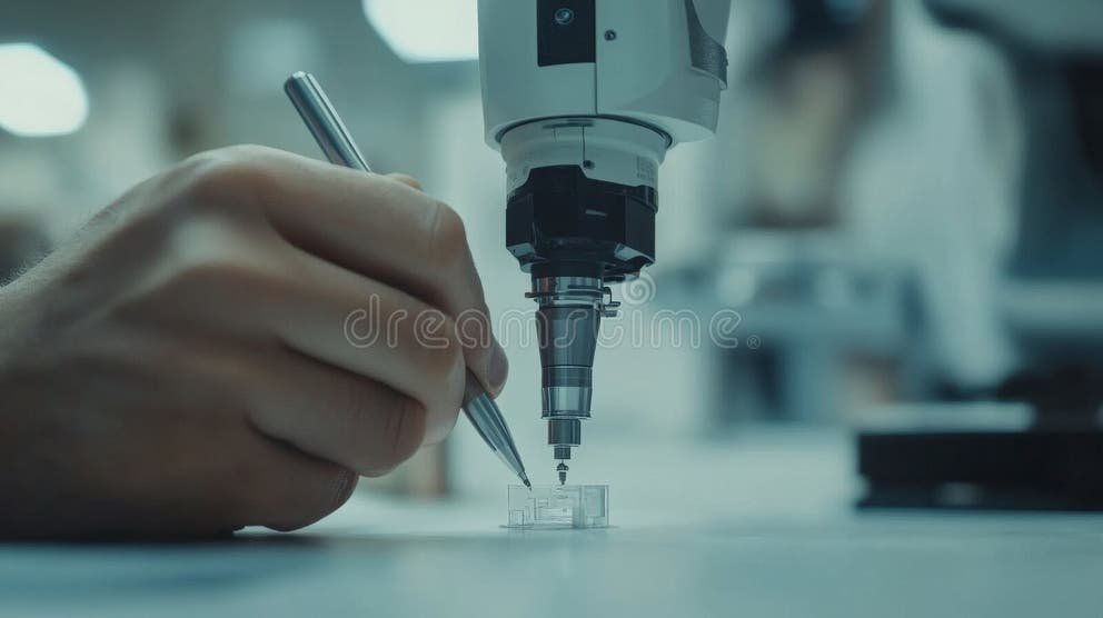Precision Automation: Macro Image of a Robotic Arm Handling a Tiny ...