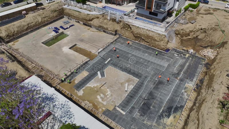 Aerial View: a Modern Construction Site Features Teams Building the ...