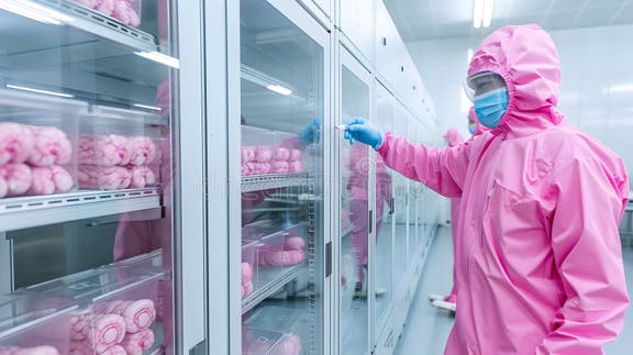 Precision and Care, a Lab Technician in Full Protective Gear Handling ...