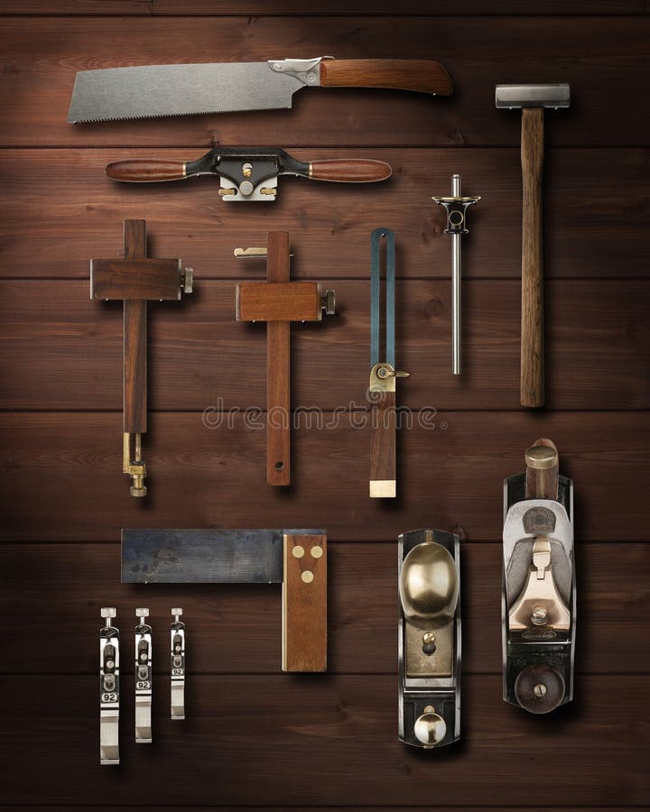 Precision Carpentry Tools Hanging on a Wall Stock Photo - Image of ...