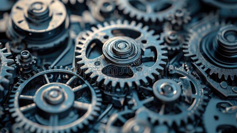 Precision Close-up of Interlocking Gears System Showcasing Mechanical ...