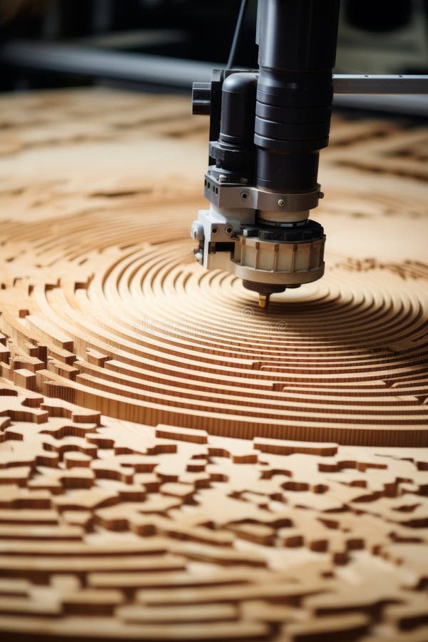 Precision Cnc Machine Carving Intricate Design, Showcasing Wood Grain S ...