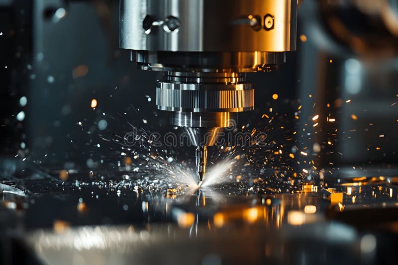 Precision Cnc Metal Milling with Sparks and Shavings in Industrial ...