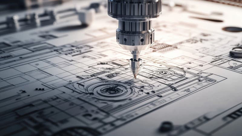 Precision Cnc Milling Machine Creating Intricate Blueprint Design Stock ...