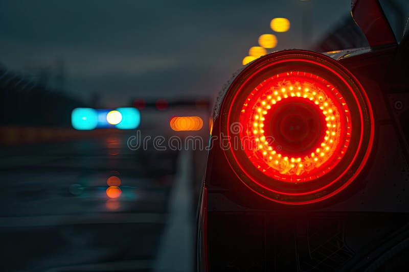 Precision Control in Formula 1: Glowing Red Brake Light on Dark Track ...