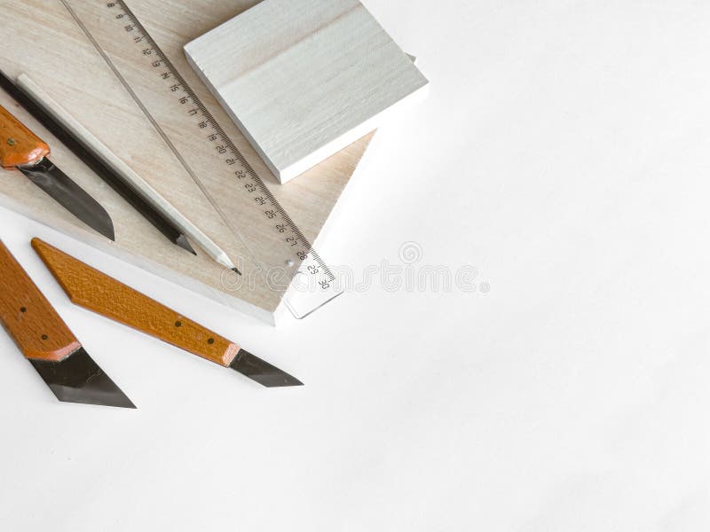 Precision Crafting Tools Set on White Surface with Measurement Ruler ...