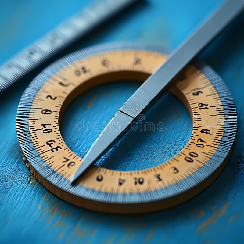 Precision Craftsmanship: a Close-Up of a Protractor and Ruler on a Blue ...