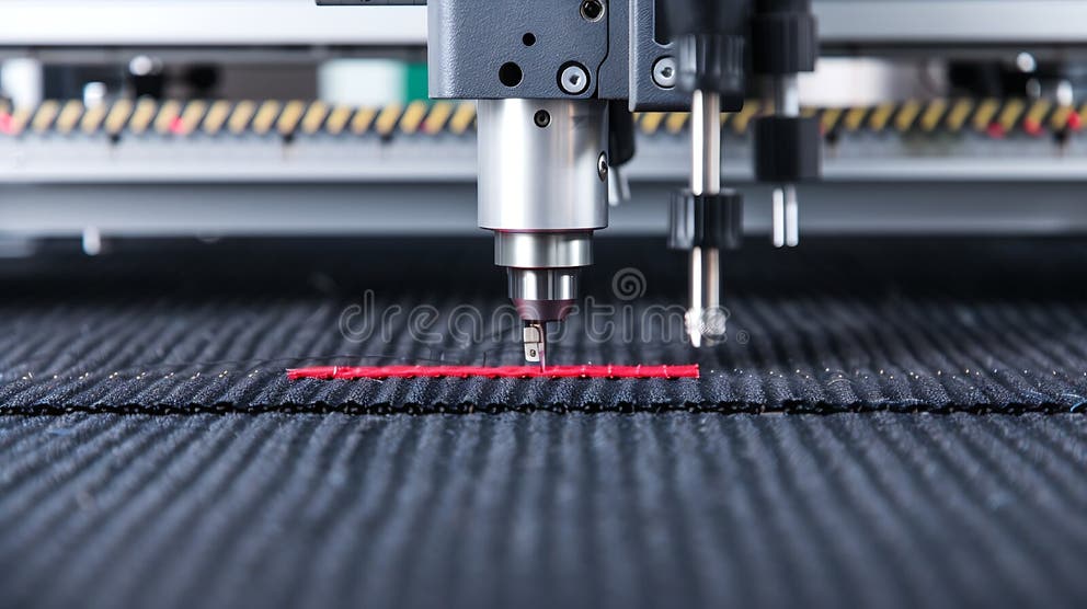 Precision Cutting Machine in Action on Textile Material Stock ...
