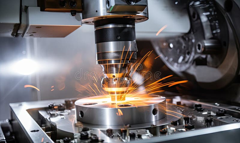 A Precision Cutting Machine Creating Sparks while Shaping Metal Stock ...