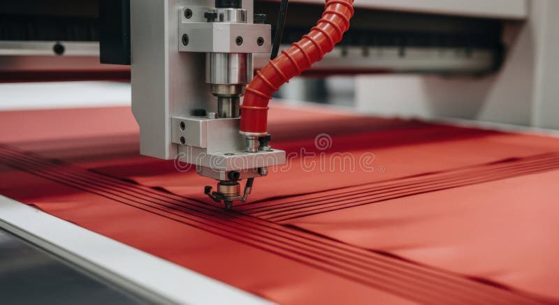 A Precision Cutting Machine Working on Red Material in an Industrial ...