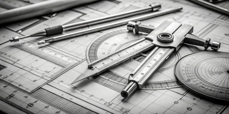 Precision and Design a Black and White Composition of Drafting Tools on ...