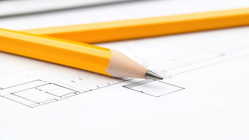 Precision Drafting, Pencil and Compass on Blueprint for Architectural ...