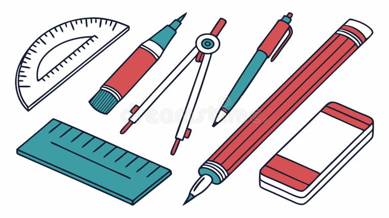 Precision Drawing Tools, Compass, Ruler, Pen, Engineering Kit, Vector ...