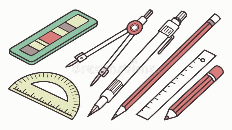 Precision Drawing and Writing Tools, Compass, Ruler, Pens, Vector ...