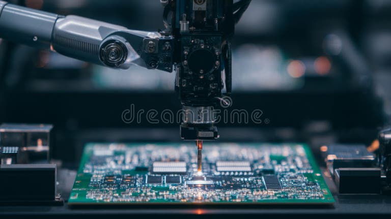Precision Electronic Board Assembly by Micro-soldering Robot Arm Stock ...
