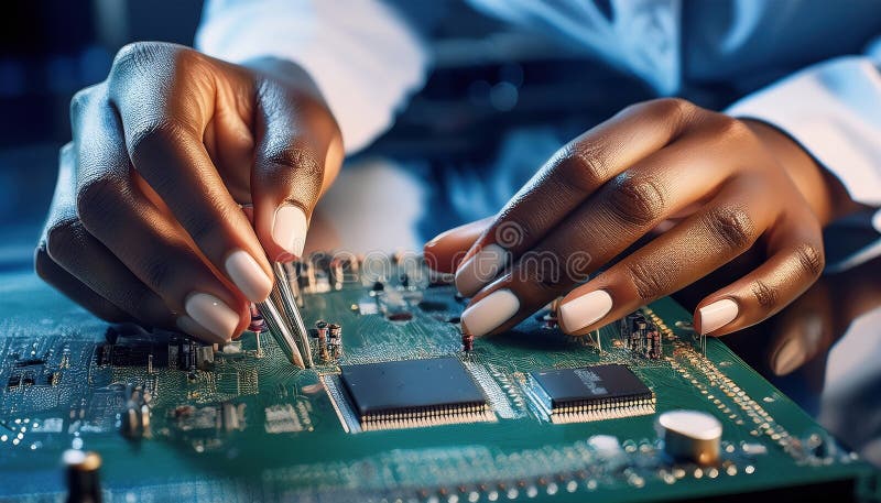 Precision Electronic Manufacturing with Detailed Circuit Stock Photo ...