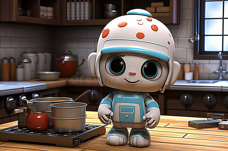 Precision-engineered Cute Robot Diligently Making Delicious Breakfast ...