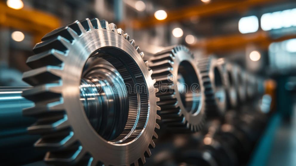 Precision Engineered Metal Gears in Industrial Setting Stock ...