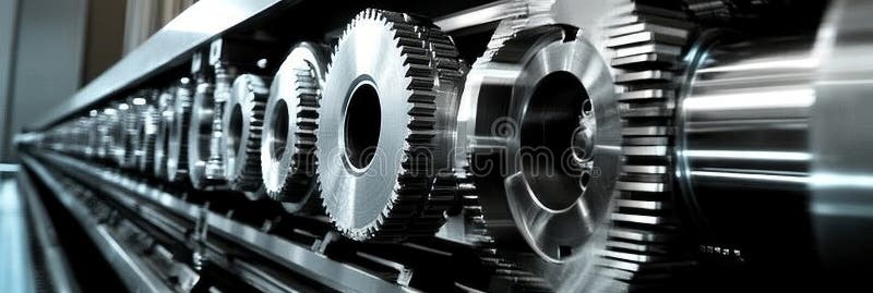 Precision Engineered a Row of Interlocking Metal Gears and Industrial ...