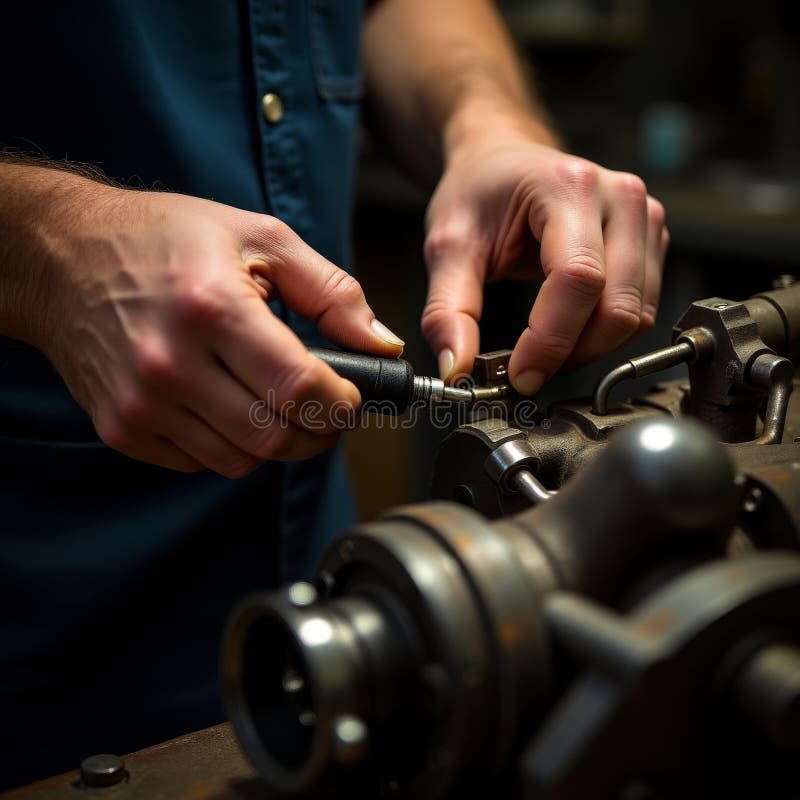 Detailed Mechanical Work on Industrial Equipment in Workshop Setting ...