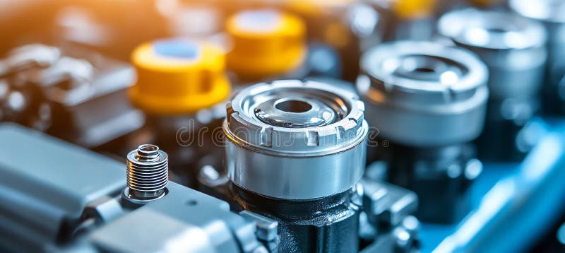 Precision Engineering Close-Up of Industrial Metal Components in a ...