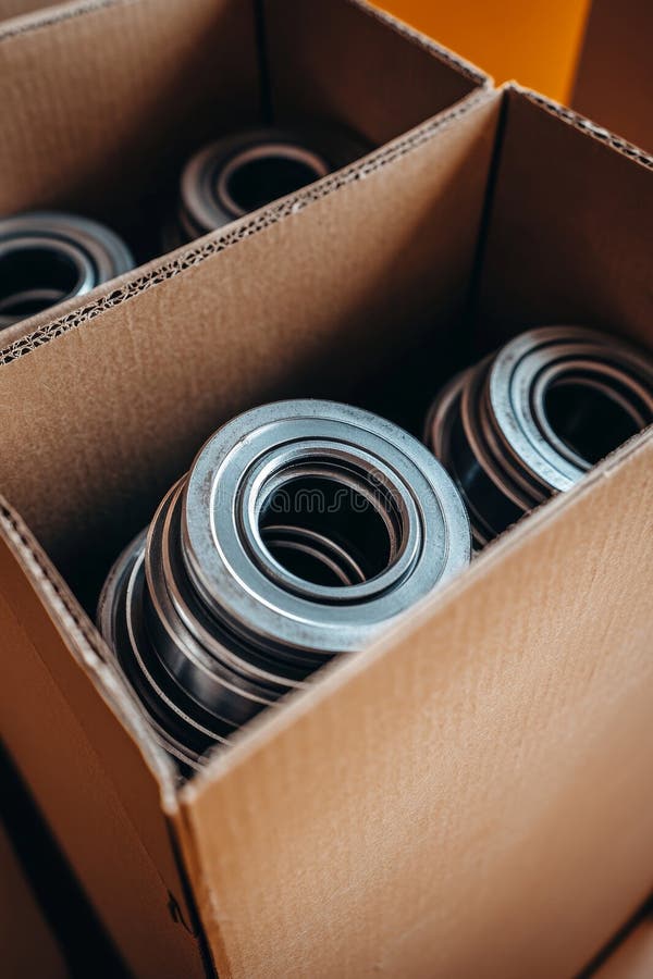 Precision Engineering Close Up of Radial Ball Bearings in Cardboard ...