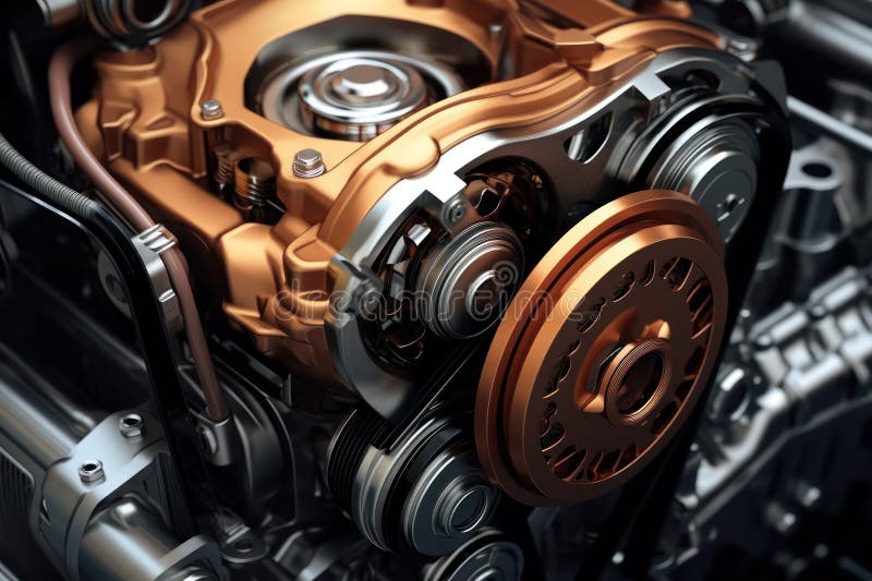 Precision Engineering: Closeup Fragment of an Auto Engine, a Glimpse ...