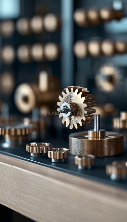 Precision Engineering Collection of Intricate Gold Gears on Display ...