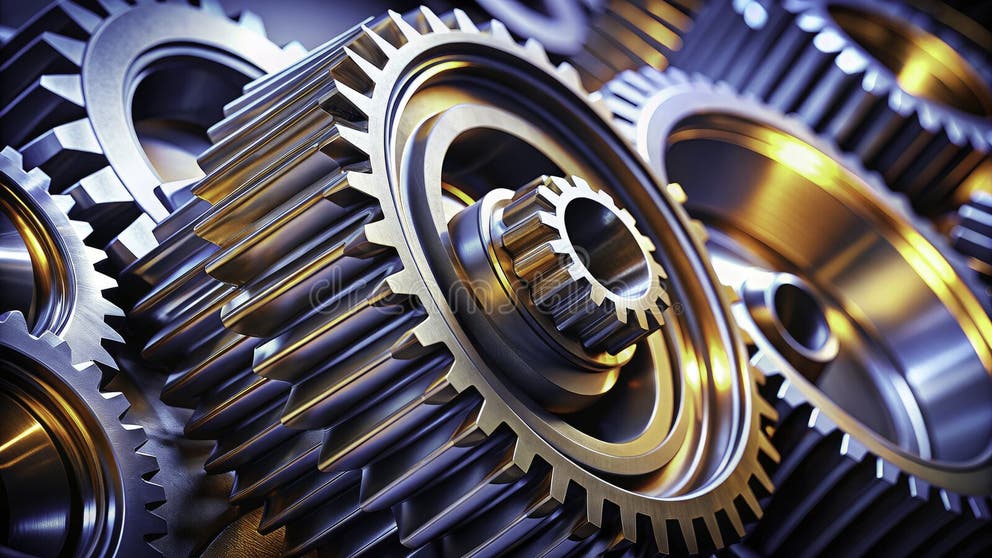 Precision Engineering a Detailed Closeup of a Complex Gear Train System ...