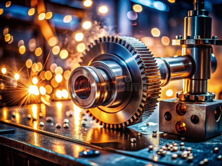 Precision Engineering Detailed CloseUp of a Complex Industrial Machine ...