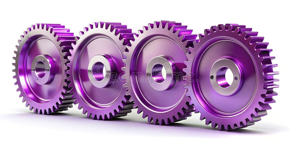 Precision Engineering a Detailed View of Metallic Violet Gears of ...