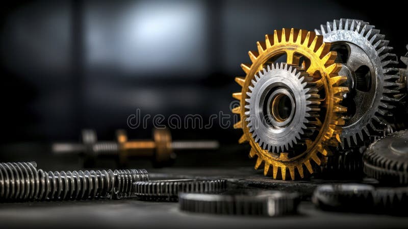 Precision Engineering Interlocking Steel Gears Industrial Workshop ...