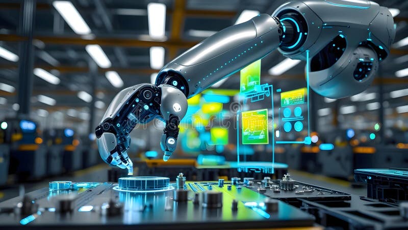 Precision Engineering at Its Finest. a Robotic Arm Meticulously Places ...