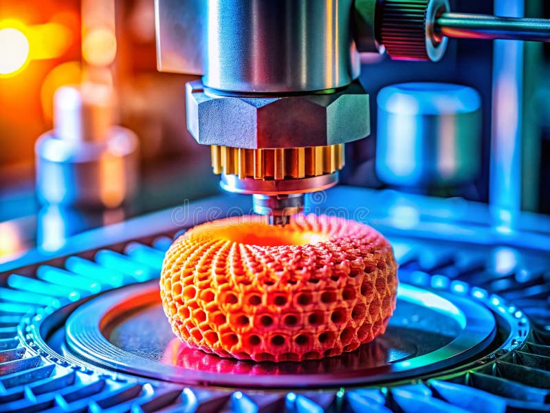 Precision Engineering Unveiled CloseUp View of a 3D Printer Crafting a Complex Textured Circular ...