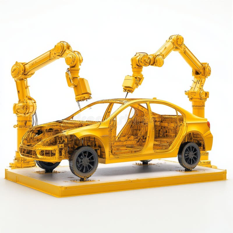 Precision Engineering at Work: the Golden Robotic Car Assembly Stock ...