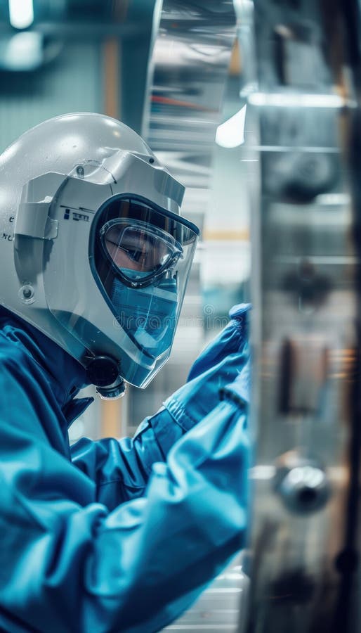 Precision Engineering: Worker Inspects Stainless Steel Component in ...