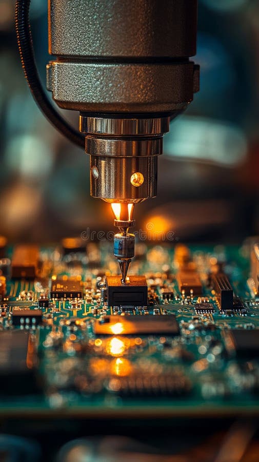 Precision Equipment Solders Tiny Components Onto a Circuit Board in a ...