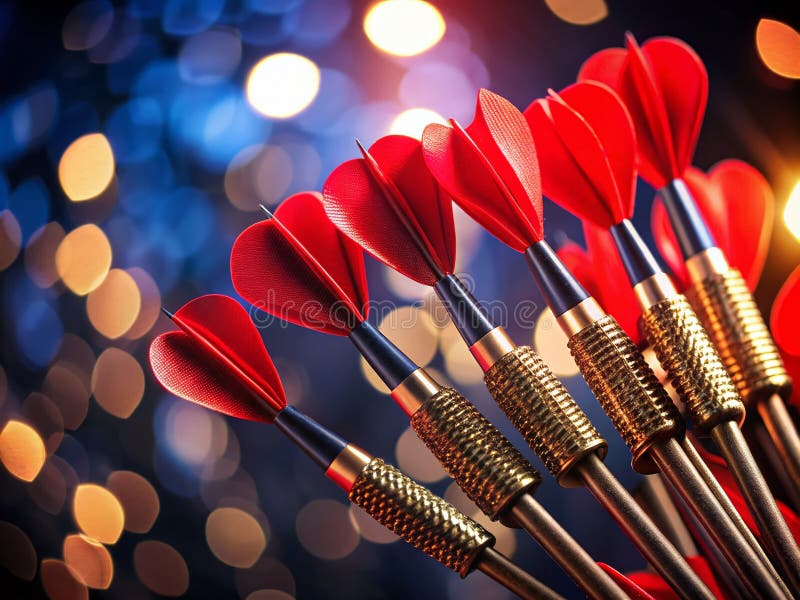 Precision and Focus a CloseUp View of a Red Darts Group Ready for ...