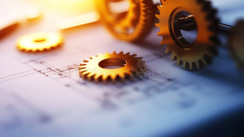 Precision Gears on Blueprint Symbol of Engineering Excellence Golden ...