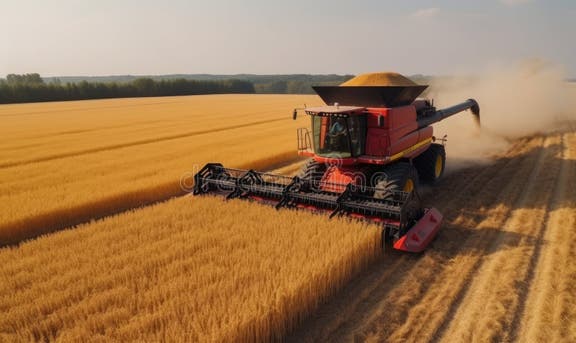 With Precision the Harvester Collects Ripe Wheat from Fields Creating ...